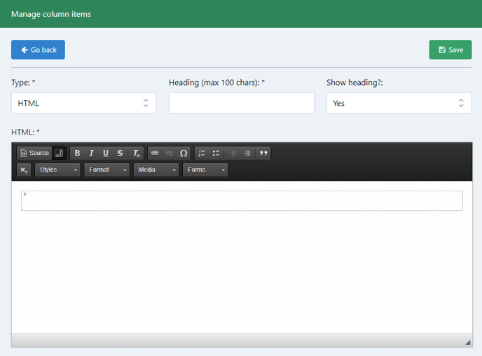 Creating & Managing Column Items: HTML